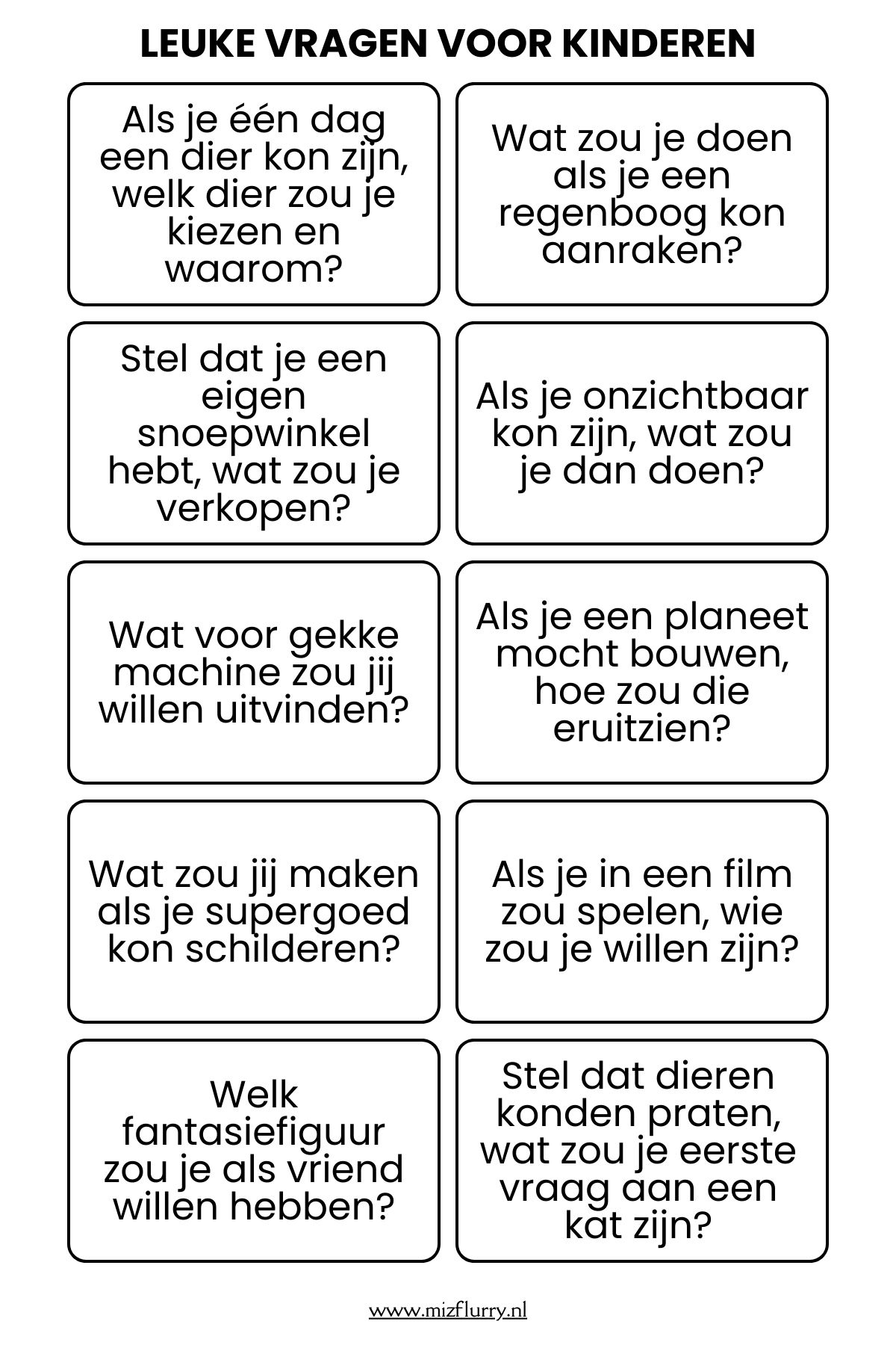 Leuke vragen stellen aan elkaar? 350 ideeën voor alle leeftijden - MizFlurry - activiteiten voor ...